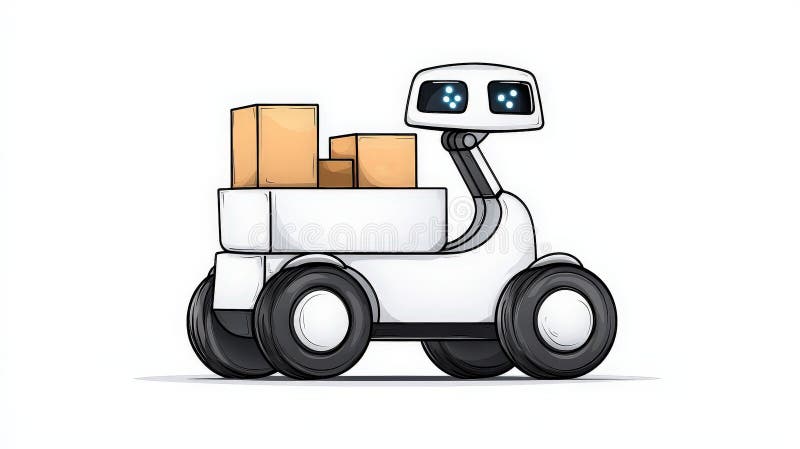 Charming Cartoon Robot Delivery Vehicle with Boxes for Efficient ...