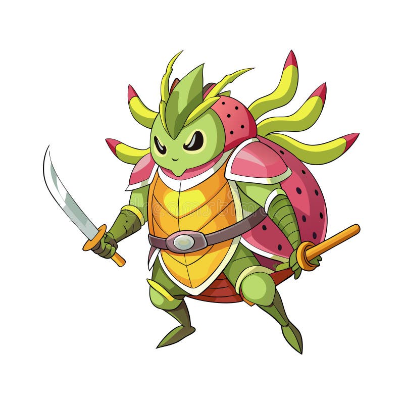 Cartoon Samurai Bug Warrior with Swords Isolated on White Background ...