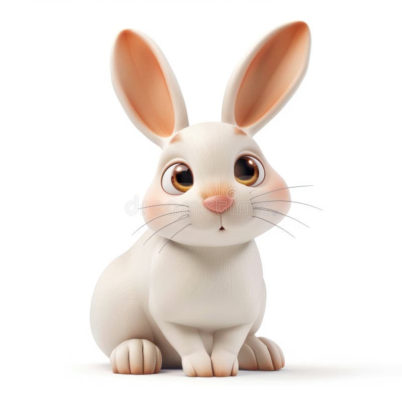Adorable Cartoon White Rabbit Sitting, Big Eyes Stock Illustration ...