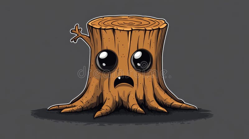 A Charming Cartoon Tree Stump with a Sad Expression, Ideal for Logos ...