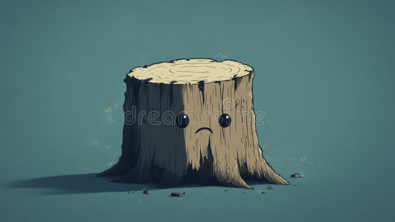 A Charming Cartoon Tree Stump with a Sad Expression, Ideal for Logos ...