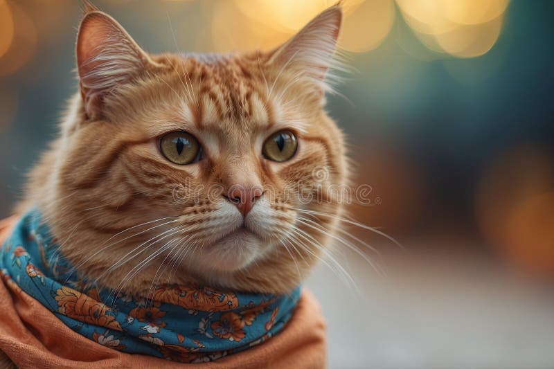 Charming Cat in a Bandana Around His Neck on a Colored Background ...