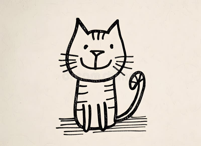 Adorable Hand-Drawn Cat Illustration on Plain Background Stock Photo ...