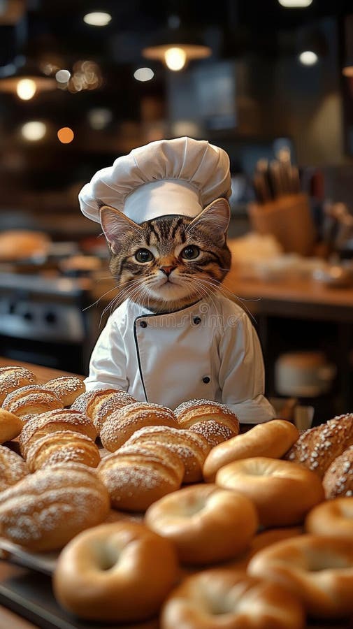 Whimsical Feline Baker Proudly Presents Delicious Pastries. Generative ...