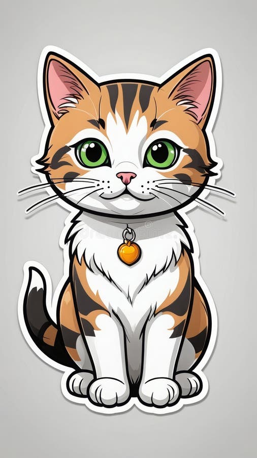 Charming Cat Illustration with Green Eyes and a Bell Collar As a ...