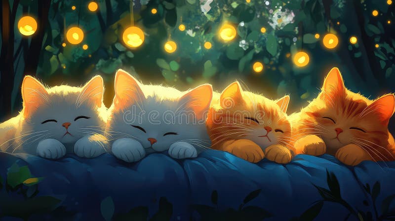 Charming Cat Stickers in Dim Light Stock Illustration - Illustration of ...