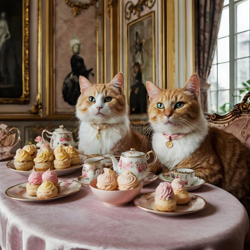Charming Cats at a Lavish Tea Party Stock Illustration - Illustration of evil, happiness: 340099515