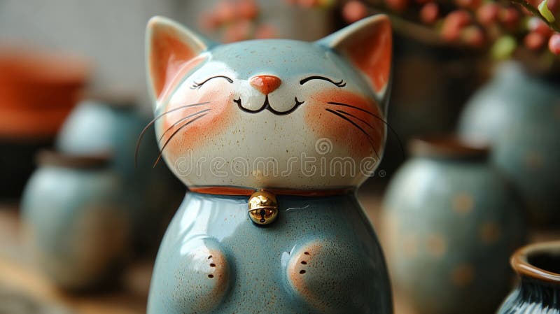 Charming Ceramic Cat Figurine with Glossy Finish Stock Photo - Image of ...