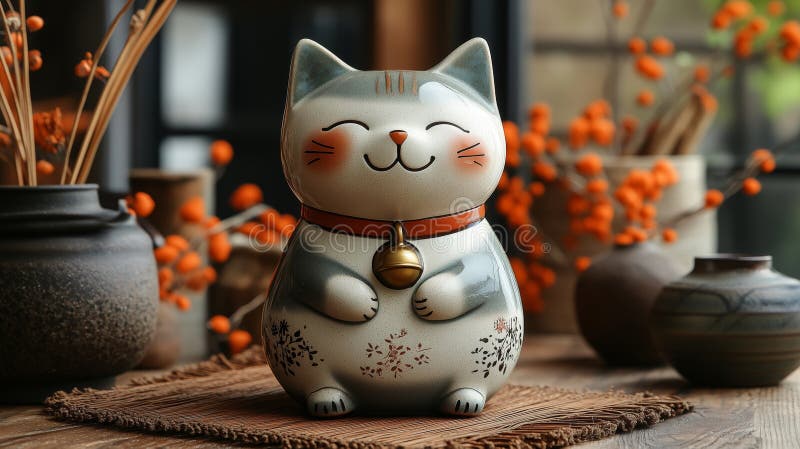 Charming Ceramic Cat Figurine with Glossy Finish Stock Image - Image of ...