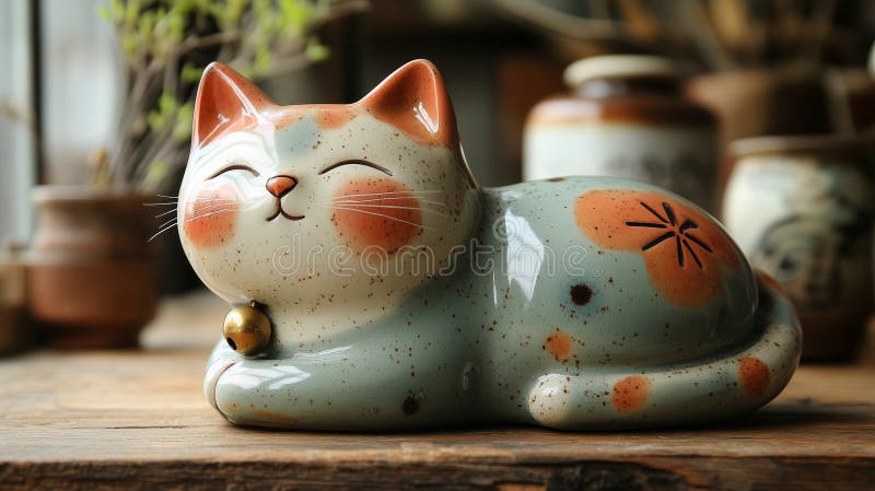 Charming Ceramic Cat Figurine with Glossy Finish Stock Image - Image of ...