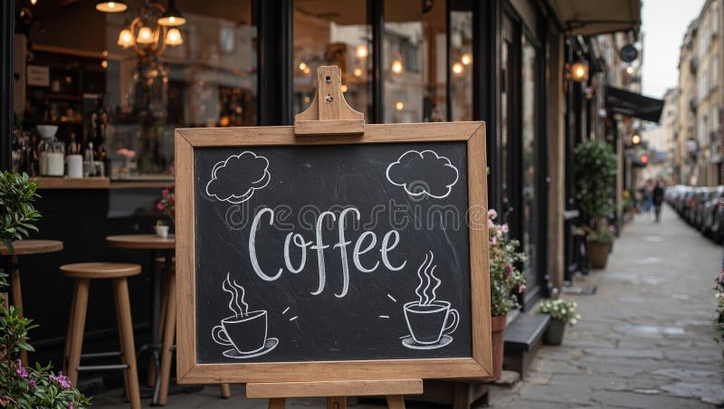 Charming Chalkboard Sign Outside Caf Coffee in Cursive Surrounded by ...