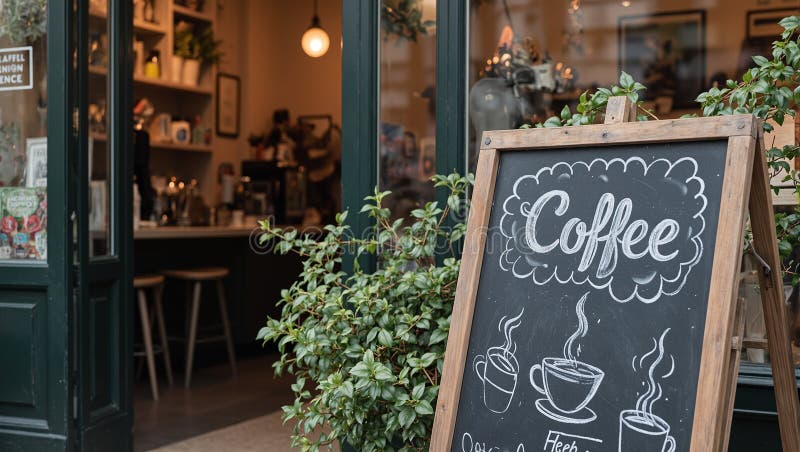 Charming Chalkboard Sign Outside Caf Coffee in Cursive Surrounded by ...