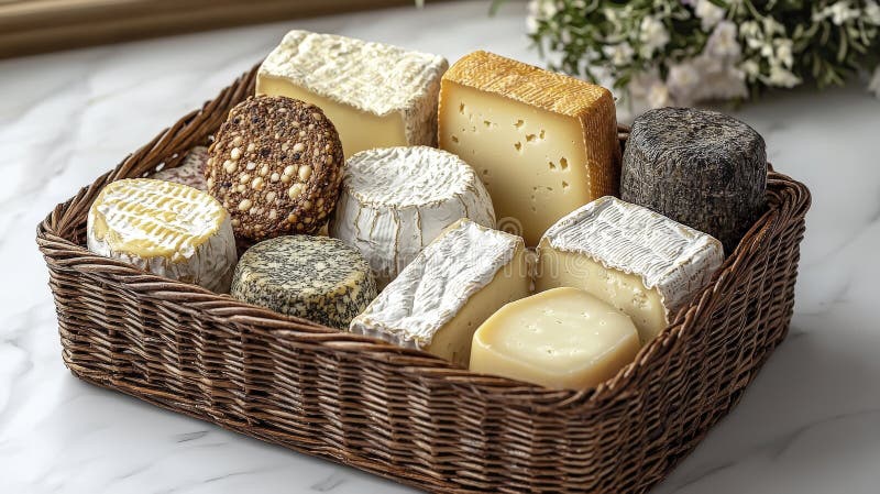 Charming Cheese Basket with Various Textures Stock Illustration ...