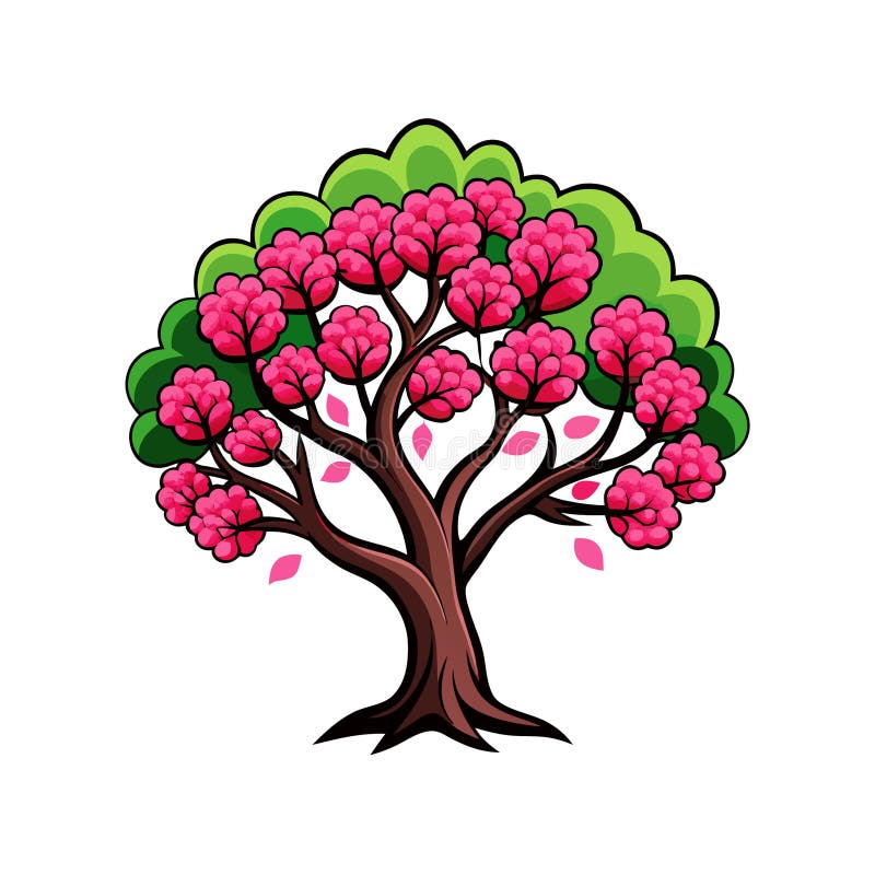 Charming Cherry Plum Tree Design Featuring Bold Outline Stock ...