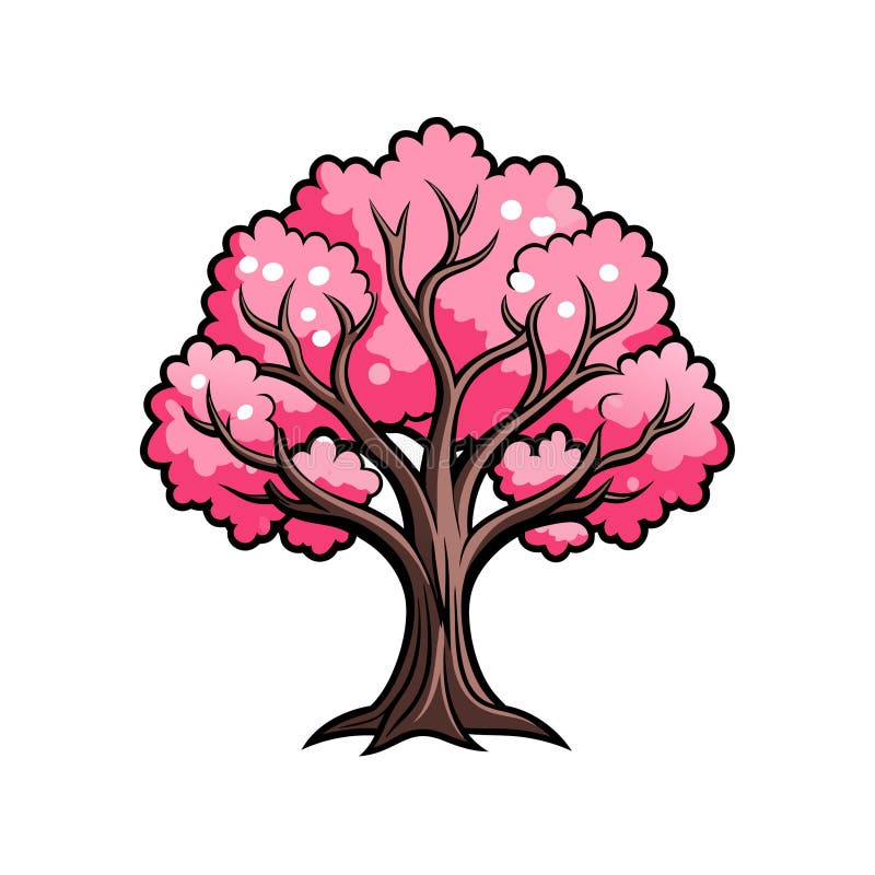 Charming Cherry Tree Illustration with Bold Outline Stock Illustration ...