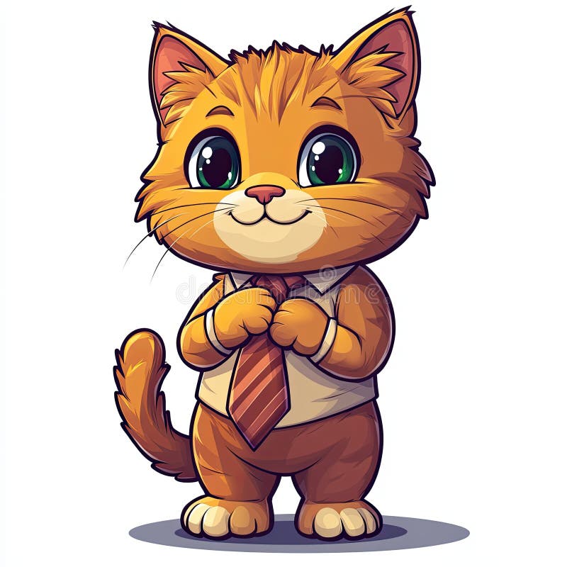 Charming Chibi Cat in Tie, Ready for Big Presentation with Confidence ...