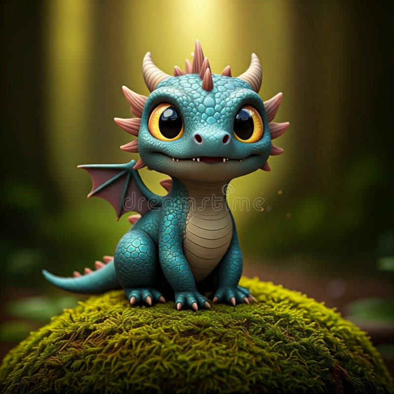 Charming Chibi Dragon in a Magical Forest Stock Illustration ...