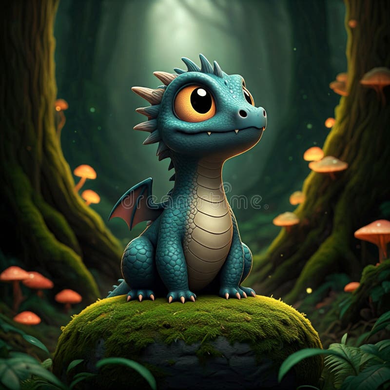 Charming Chibi Dragon in a Magical Forest Stock Illustration ...