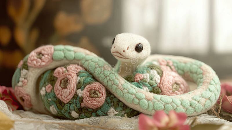 Charming Chibi Snake Creature Made of Felt with Beautiful Embroidery in ...