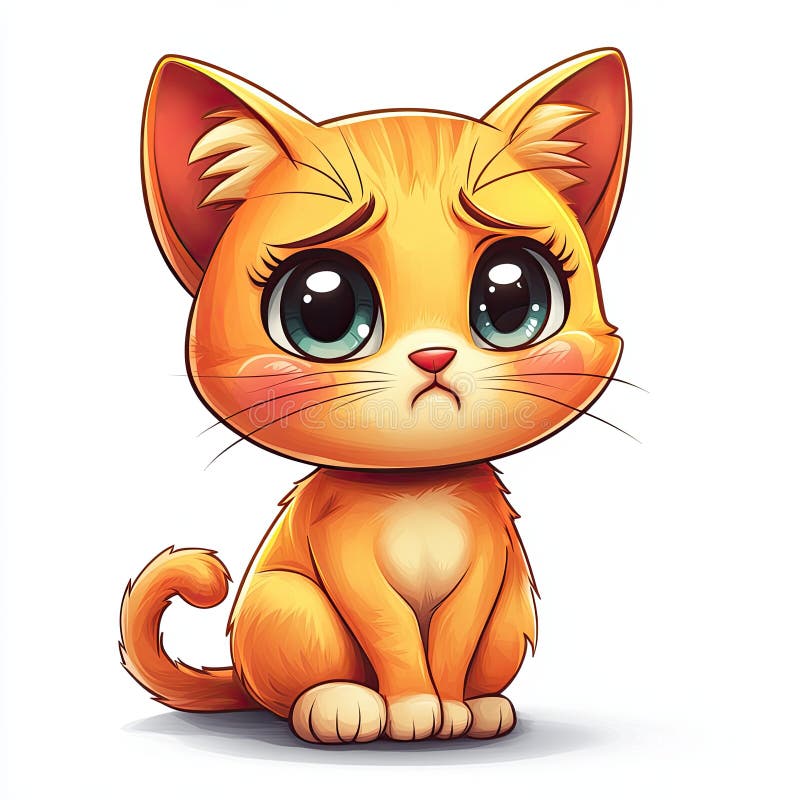 Charming Chibi Style Cat Emoji with Big Eyes and Pouty Expression Stock ...