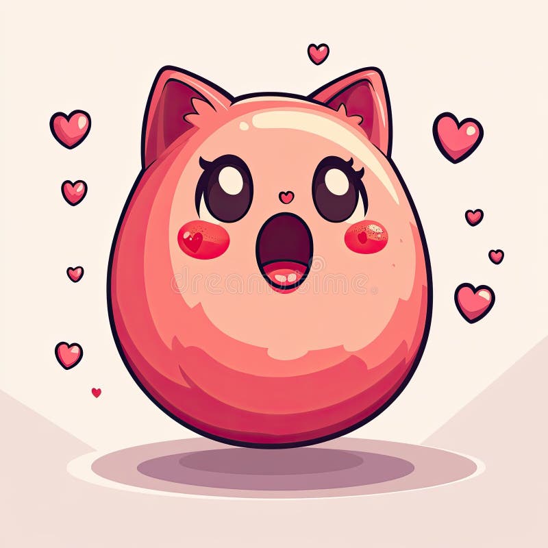 Charming Chibi Style Emoji Face with Hearts, Expressing Joy and Love ...