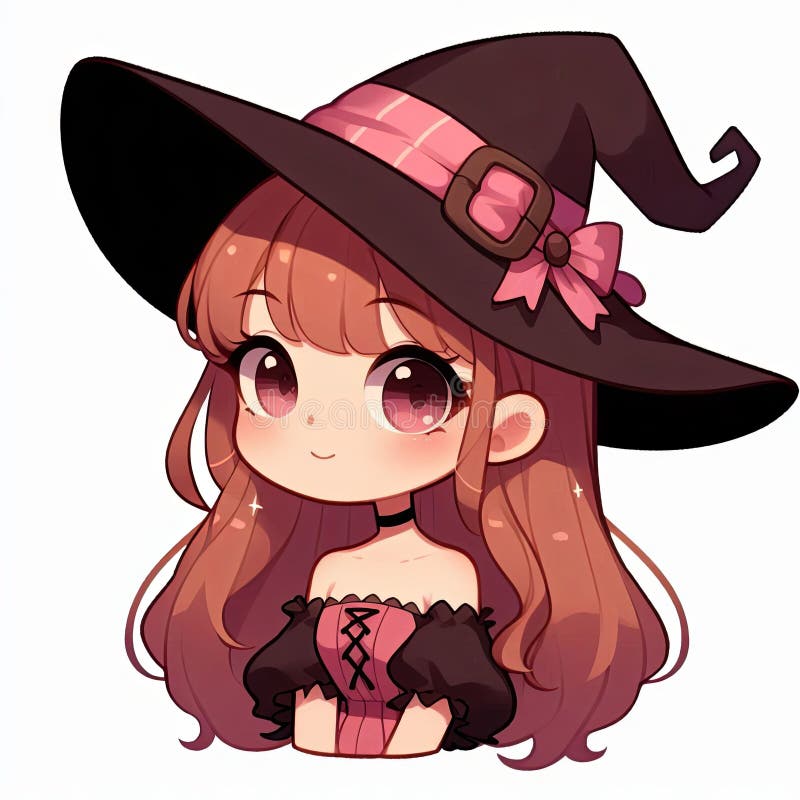 Sweet Chibi Witch with Sparkles Stock Illustration - Illustration of ...