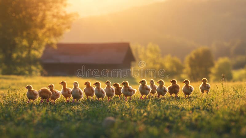 Charming Chicks Strolling through Lush Grass on a Bright Spring Morning ...