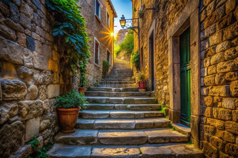 Charming Cobblestone Alleyway with Ancient Stone Steps a Stunning ...