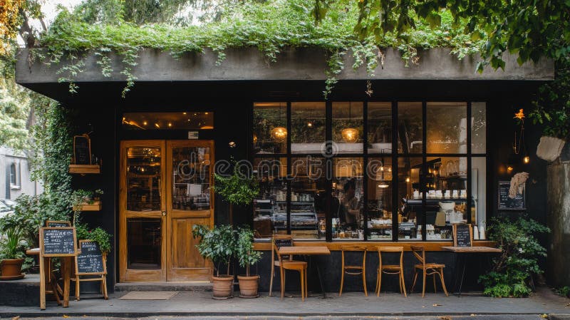 Charming Coffee Shop Front with Large Windows and Inviting Outdoor ...
