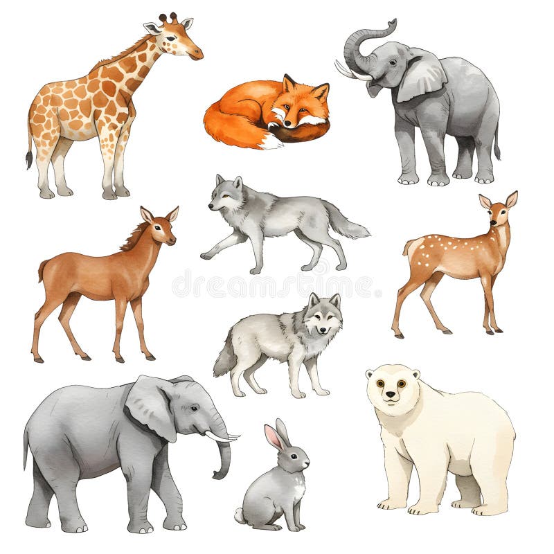 Adorable Watercolor Animals Stock Illustration - Illustration of book ...