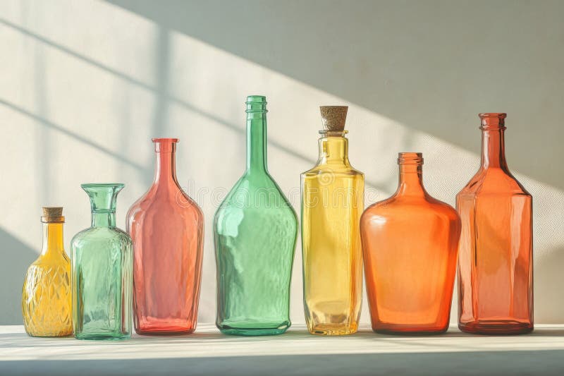 Whimsical Glass Bottle Display Stock Illustration - Illustration of ...