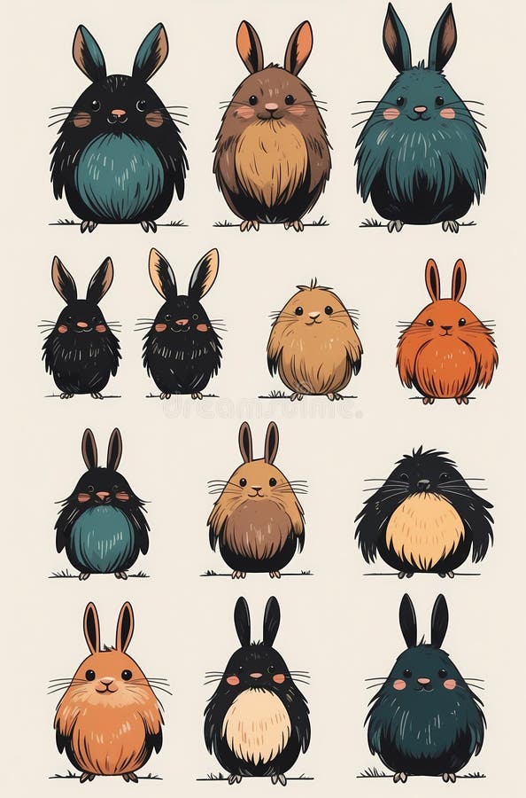 Adorable Array of Hand-drawn Bunny Illustrations, Each Showcasing ...