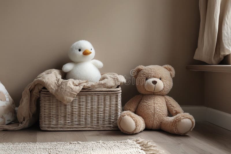 Cozy Corner with a Stuffed Bear and a Soft Duck Decorated in a Child S ...