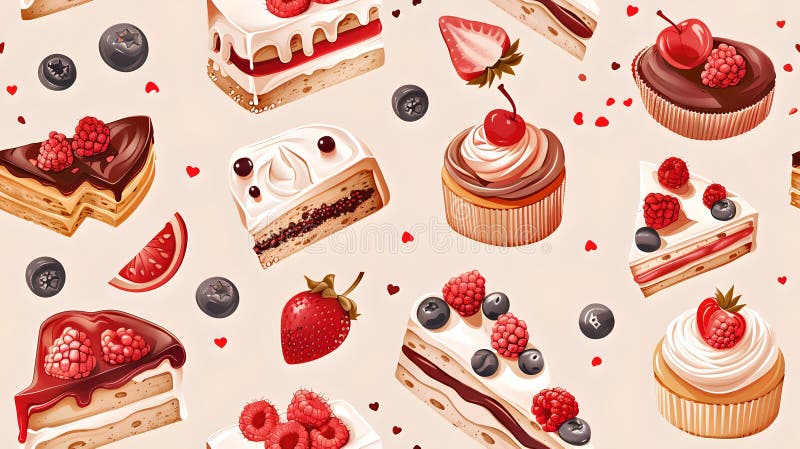 Cute and Colorful Dessert Pattern with Cakes and Pastries. Great for ...