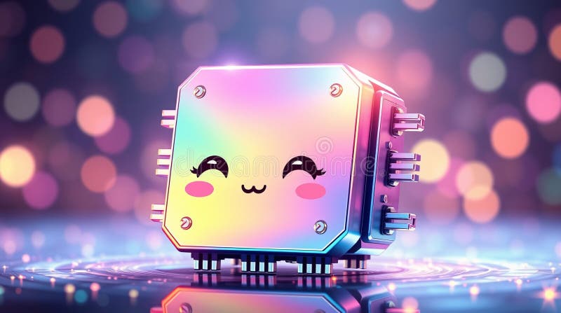Charming, Colorful Quantum Computing Chip with Cute Design Stock ...
