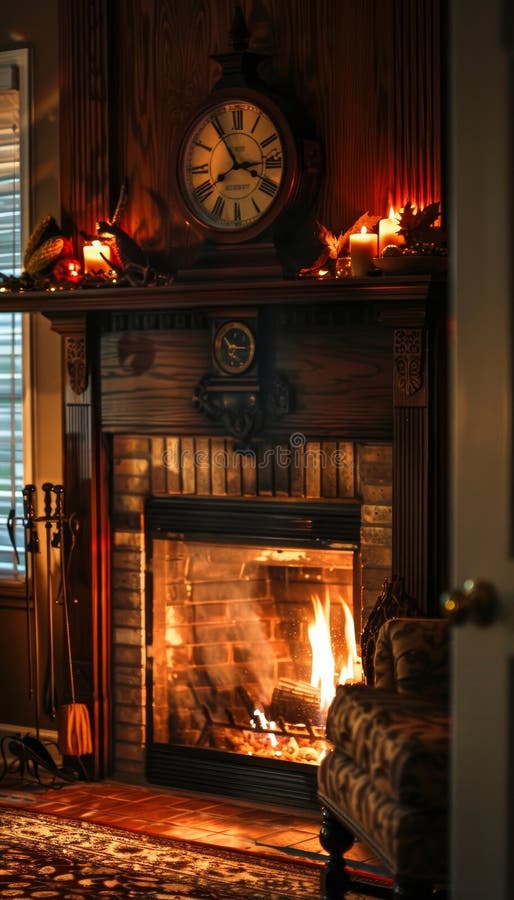 Charming Contemporary Wood Burning Fireplace with Grandfather Clock and ...