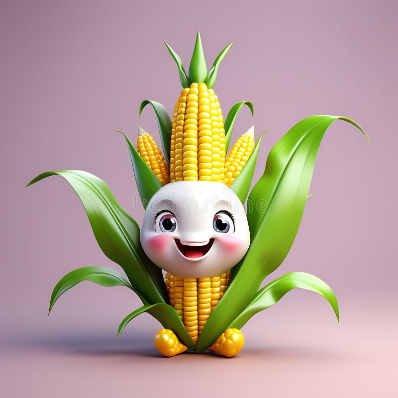 Charming Corn: 3D Render of a Cute Corn Isolated Against a Solid ...