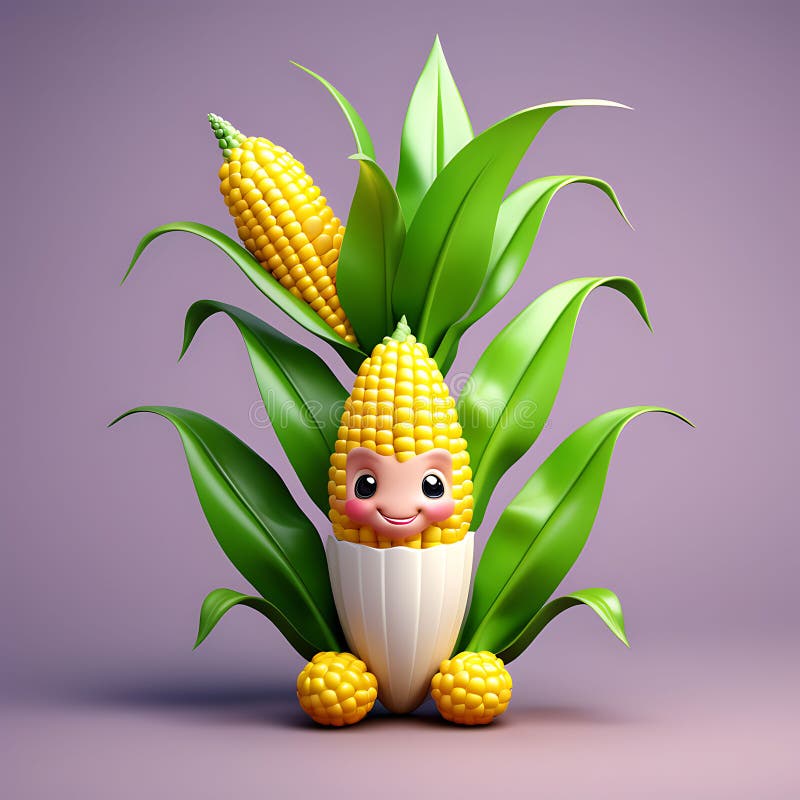 Charming Corn: 3D Render of a Cute Corn Isolated Against a Solid ...