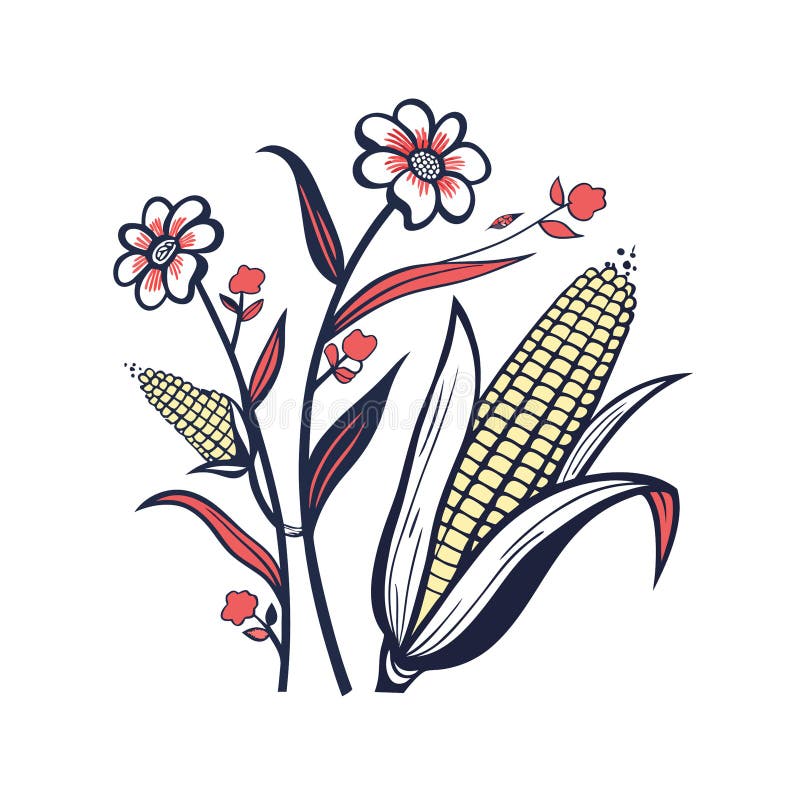 Charming Corn Ears Flower Artwork Stock Illustration - Illustration of ...