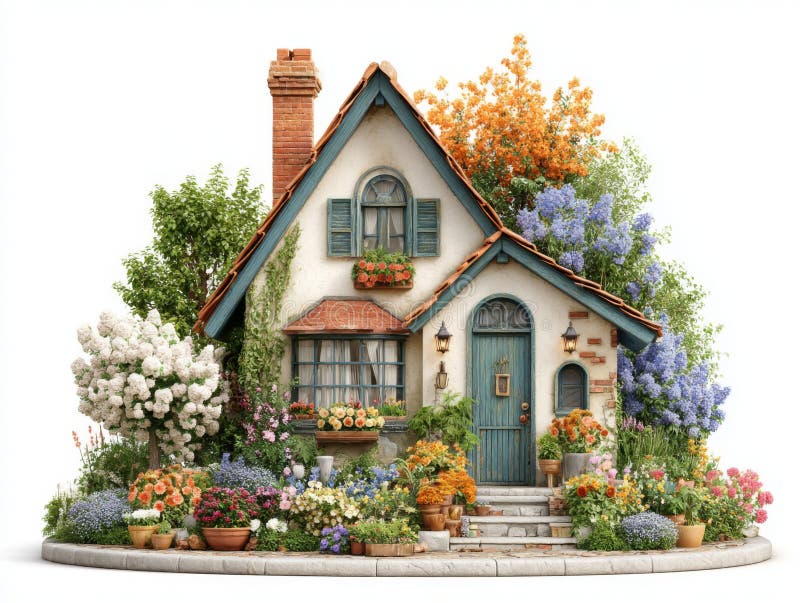 Charming Cottage House with Lush Spring Garden Stock Illustration ...