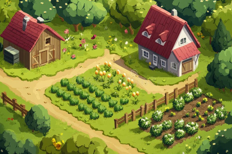 Charming Countryside Farm Landscape Illustration Stock Illustration ...