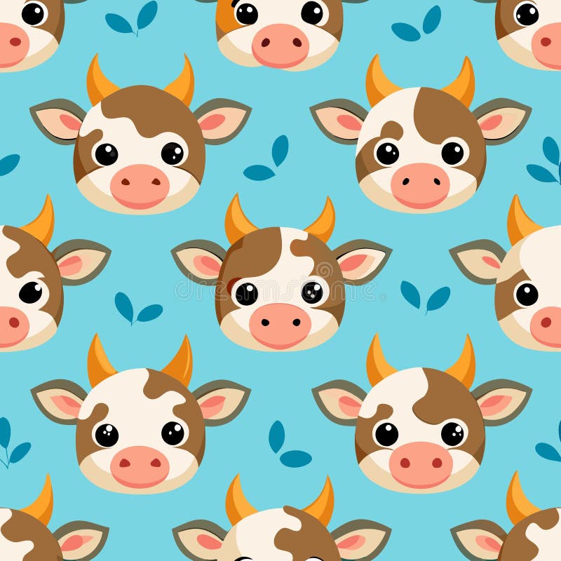 Charming Cows Head Seamless Pattern for Nursery Wall Design. Ai Image ...
