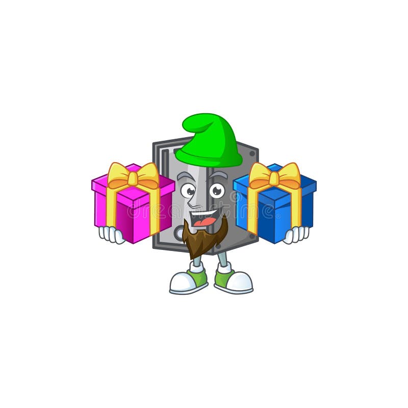 A Charming CPU Cartoon Mascot Style with Two Boxes of Gifts Stock ...