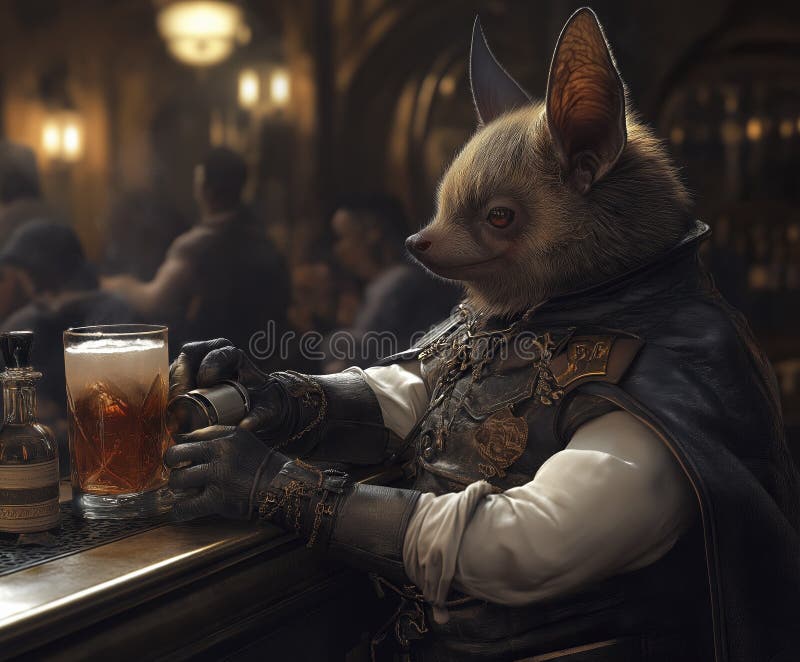 Charming Creature Enjoys a Drink at a Bustling Tavern during a ...