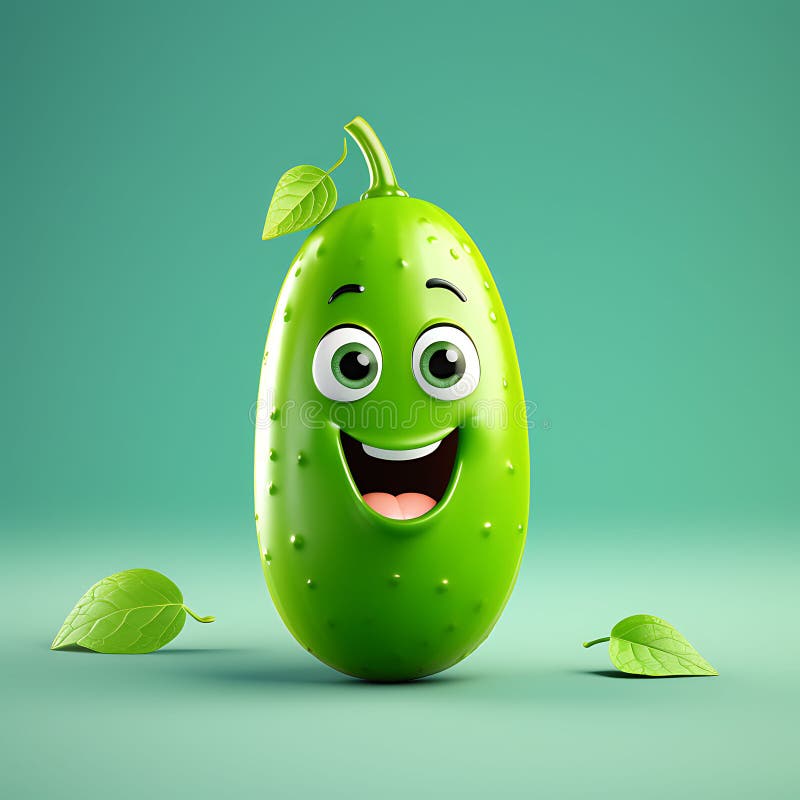 Charming Cucumber: 3D Render of a Cute Cucumber Isolated Against a ...