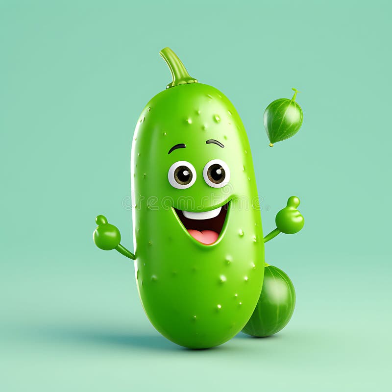 Charming Cucumber: 3D Render of a Cute Cucumber Isolated Against a ...