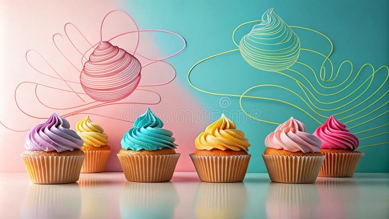 Charming Cupcake Line Art Elegant Vector Illustrations for Wallpaper ...