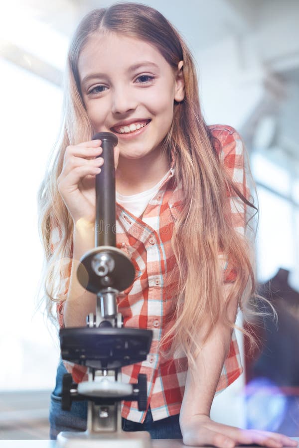 Charming Curious Girl Excited about Experiment Stock Photo - Image of ...