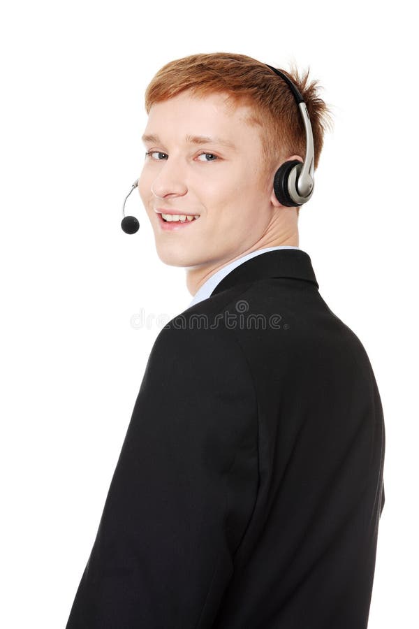 Charming Customer Service Representative Gesturing Thumbs Up. Stock ...