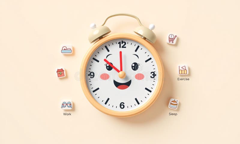 A Charming 3D Clock Character with a Cheerful Expression Its Hands ...